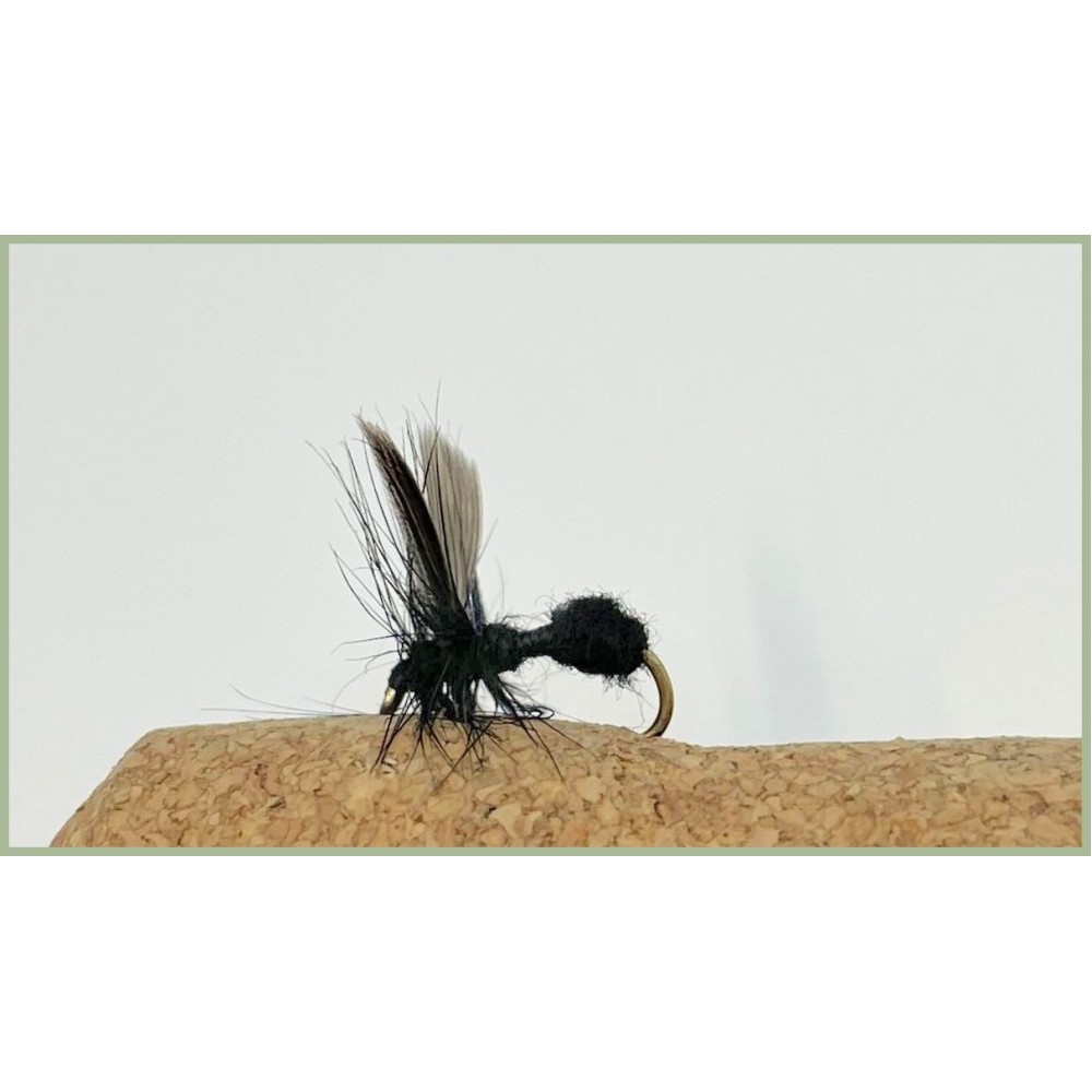 Barbless Black dry trout fishing flies gnats, spider ant Troutflies Uk
